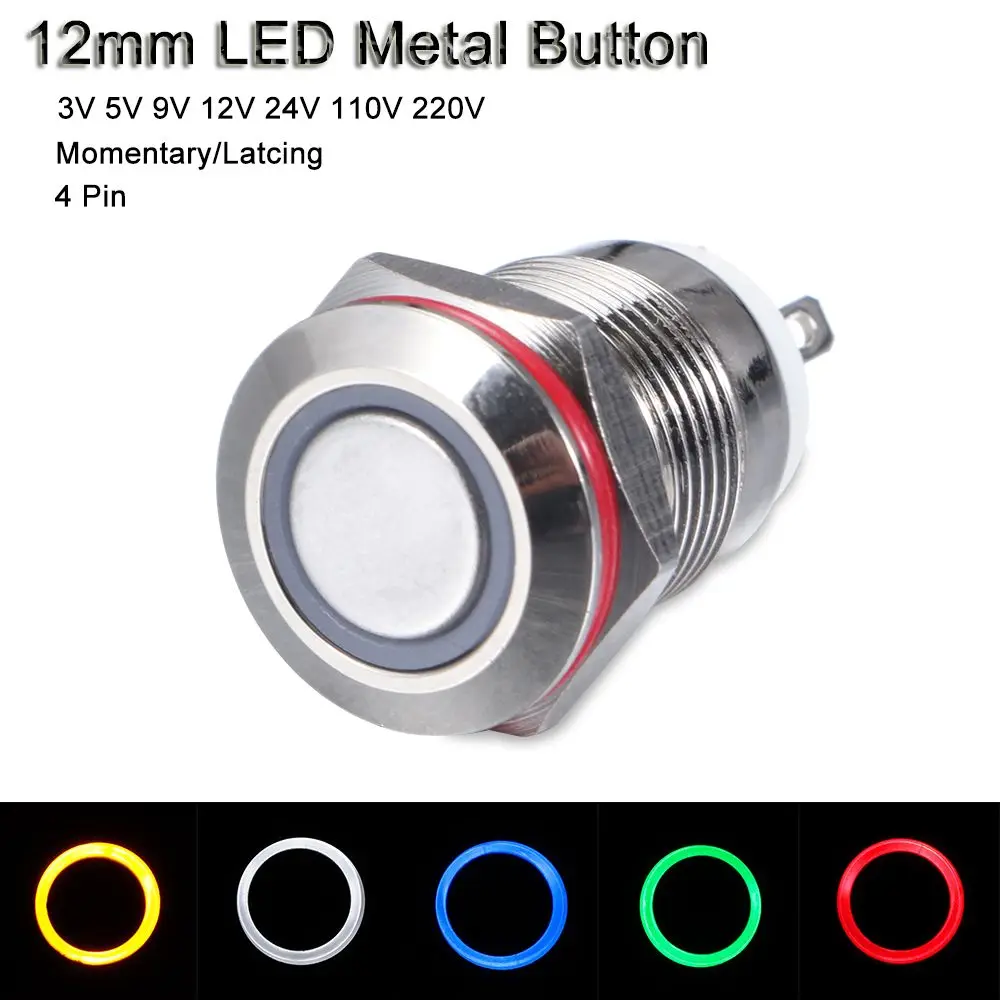 New-Push-3V-5V-9V-12V-24V-110V-220V-LED-Momentary-Latching-Metal-Button ...