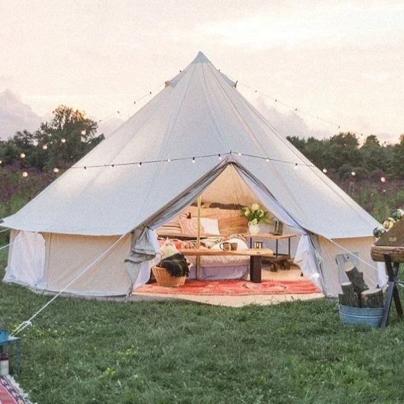 Heavy-Duty-Cotton-Canvas-3m-4m-5m-6m-Teepee-Yurt-Glamping-Tent-New ...