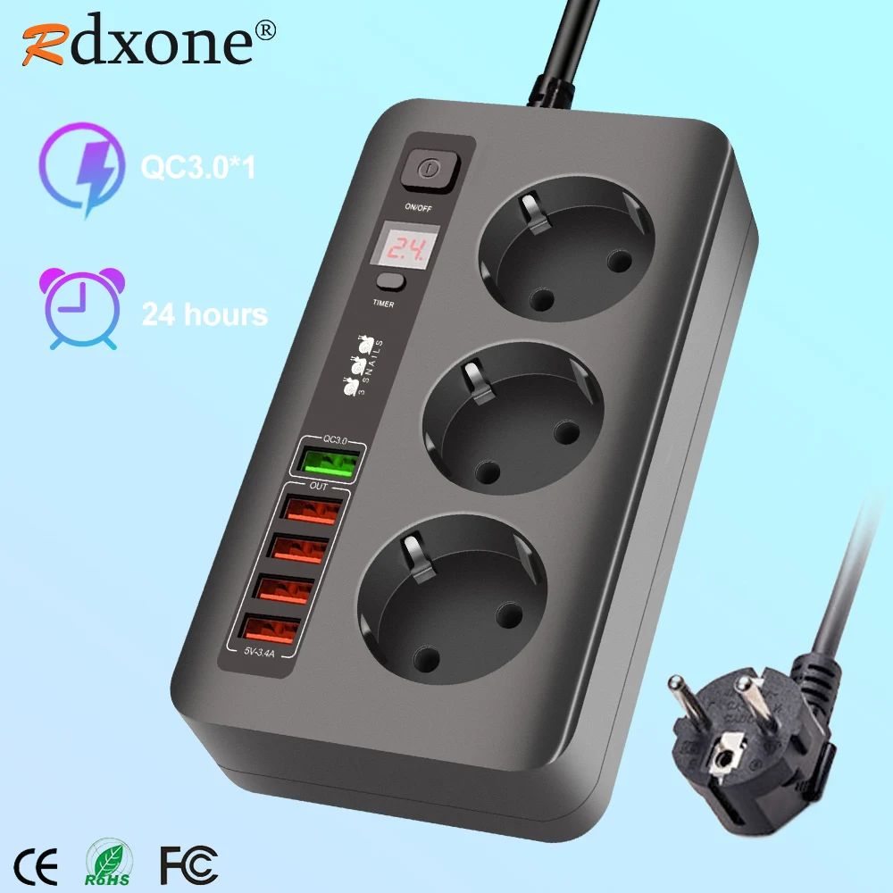 2500W-European-Plug-Strip-With-Usb-Timing-Socket-Power-Strip-Multi-Plug ...