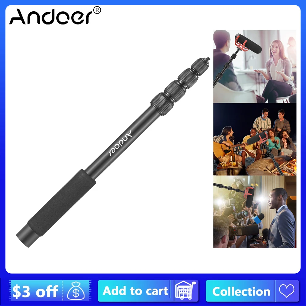 Andoer Microphone Boom Pole Handheld Microphone Boom Arm 4/5 Section ...