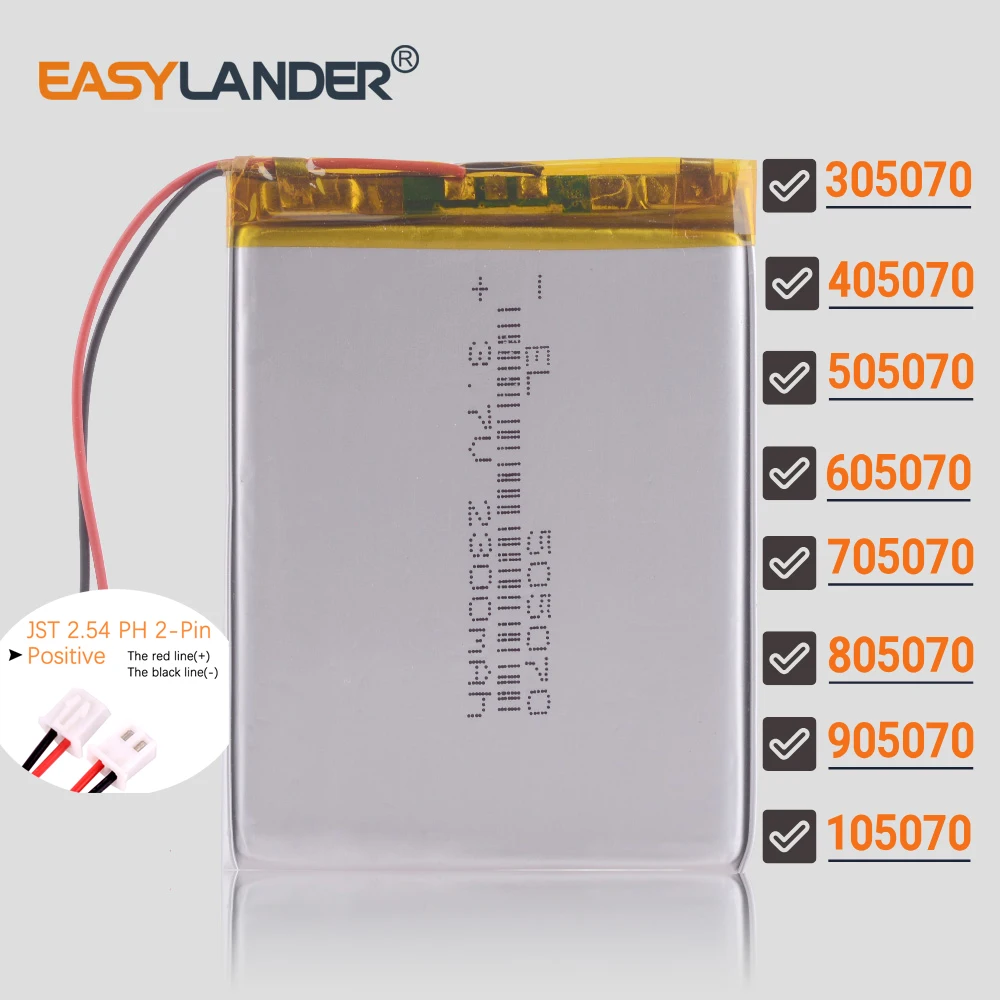 JST2.54mm 2핀 3.7V 505070 2300mAh 리튬 이온 폴리머 배터리 505068 305070 405070 ...