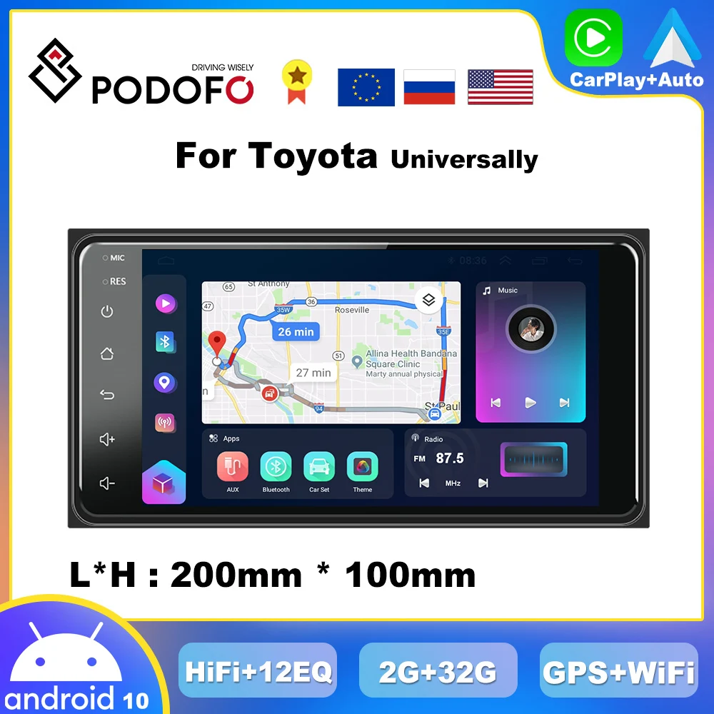 Podofo carplay android rádio do carro 2din gps estéreo de alta fidelidade jogador multimídia ...