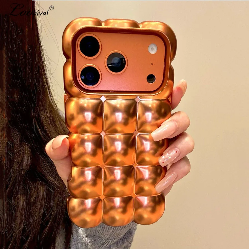 Cartoon Lattice 3D Block Plating Case for iPhone 17 16 15 Pro Max 14 12 ...