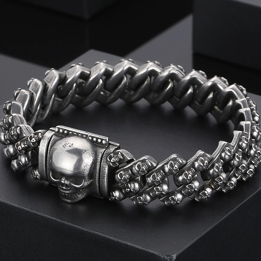 Steampunk Skeleton Man Bracelet Men's Stainless Steel Skull Head Chain ...