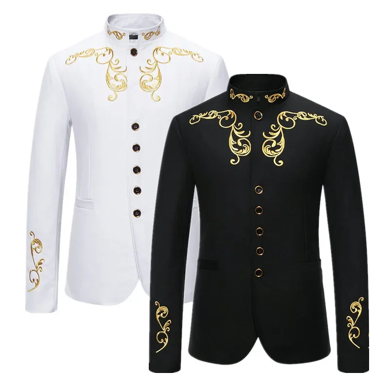 Men's Fashion Wedding Embroidery Suit Loose Jacket Black/White influx ...