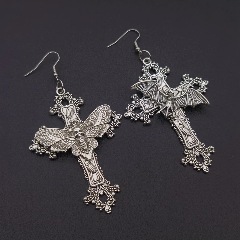 Large Moth Cross earrings Pendant Floral Filigree Victorian Vintage ...