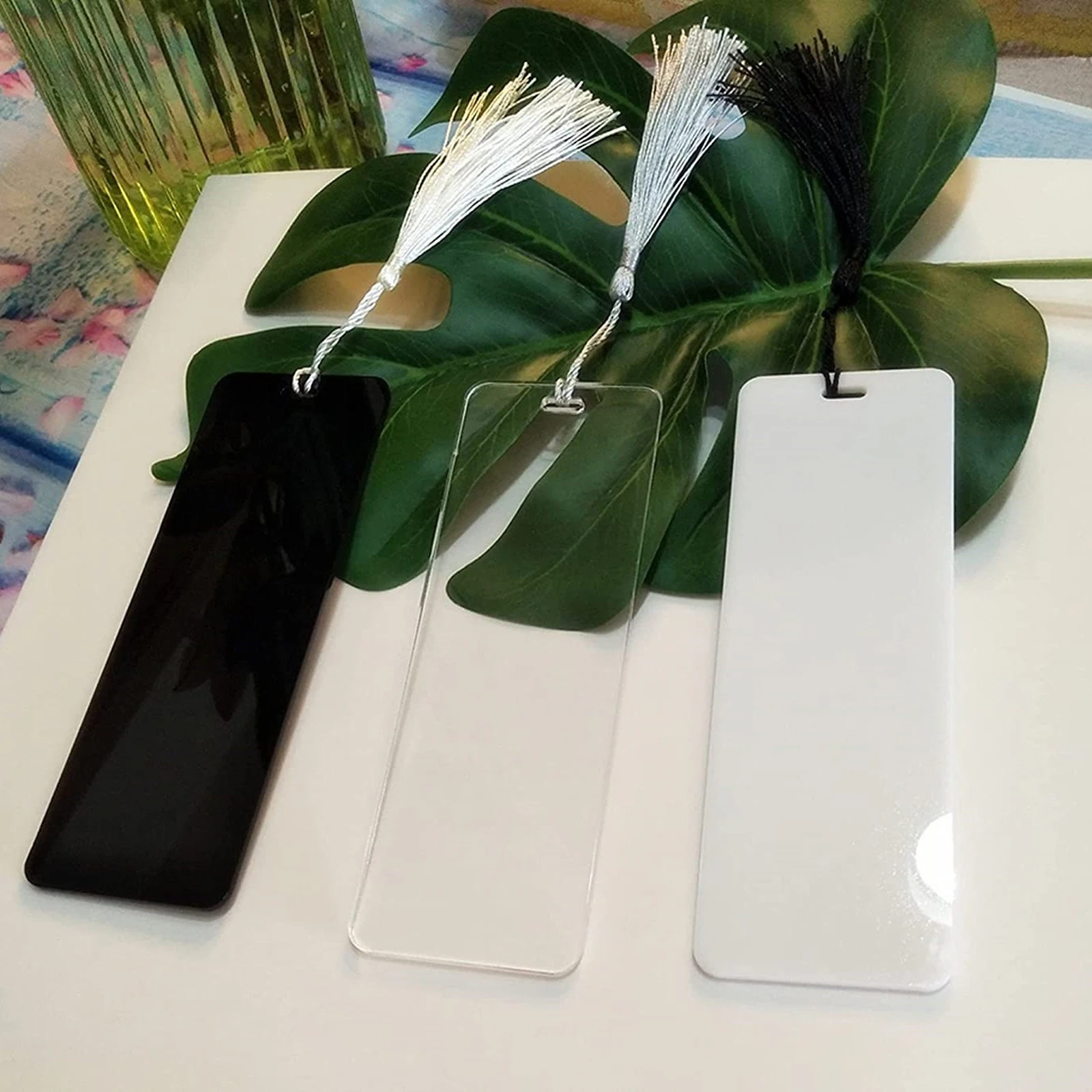 Clear-Acrylic-Bookmark-with-Tassel-Blank-Rectangular-Wedding-Place-Card ...