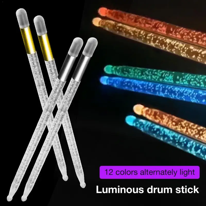 1 Pair Of 12-color Drum Sticks 5A Drumstick Acrylic Luminous Drum Stick ...