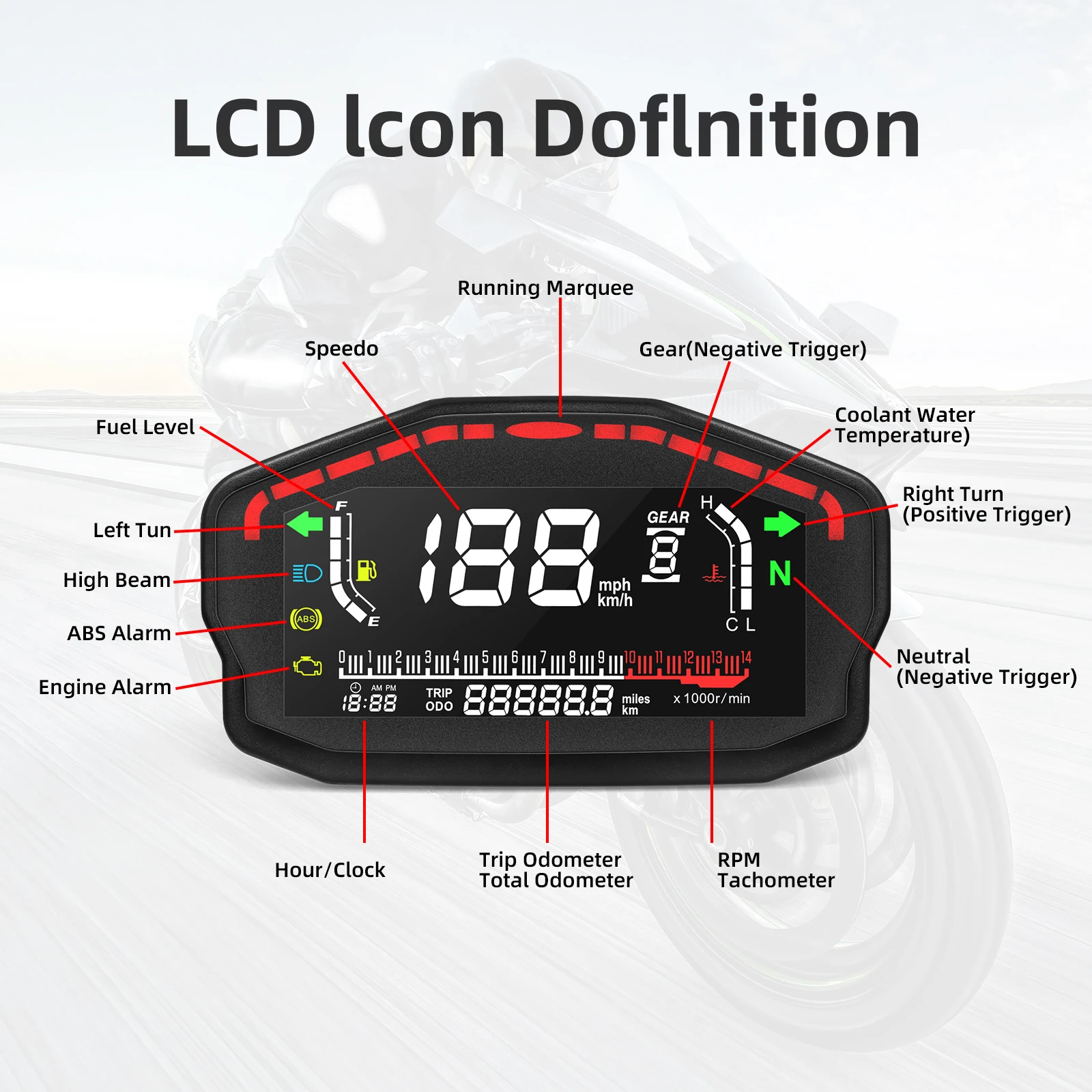 Tac-metro-LCD-Universal-para-motocicleta-Panel-Digital-para-fuera-de ...