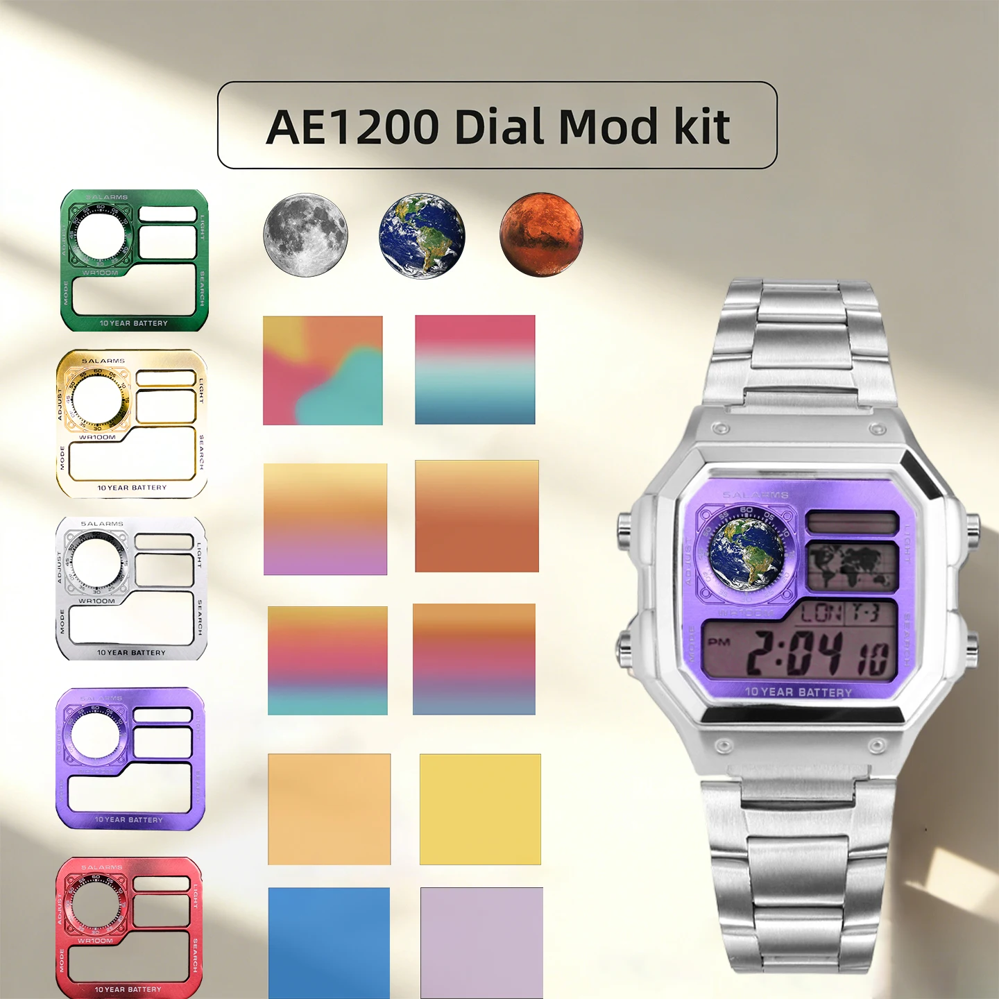 AE1200 one-stop mod kit for Casio 3229 AE-1200 metal surface stainless ...