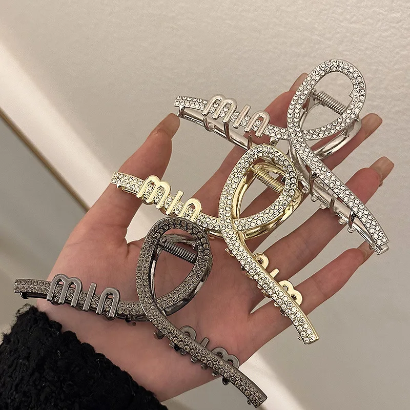 2023 New Rhinestone Letters Metal Grip Clip Retro Ponytail Hair Claw ...