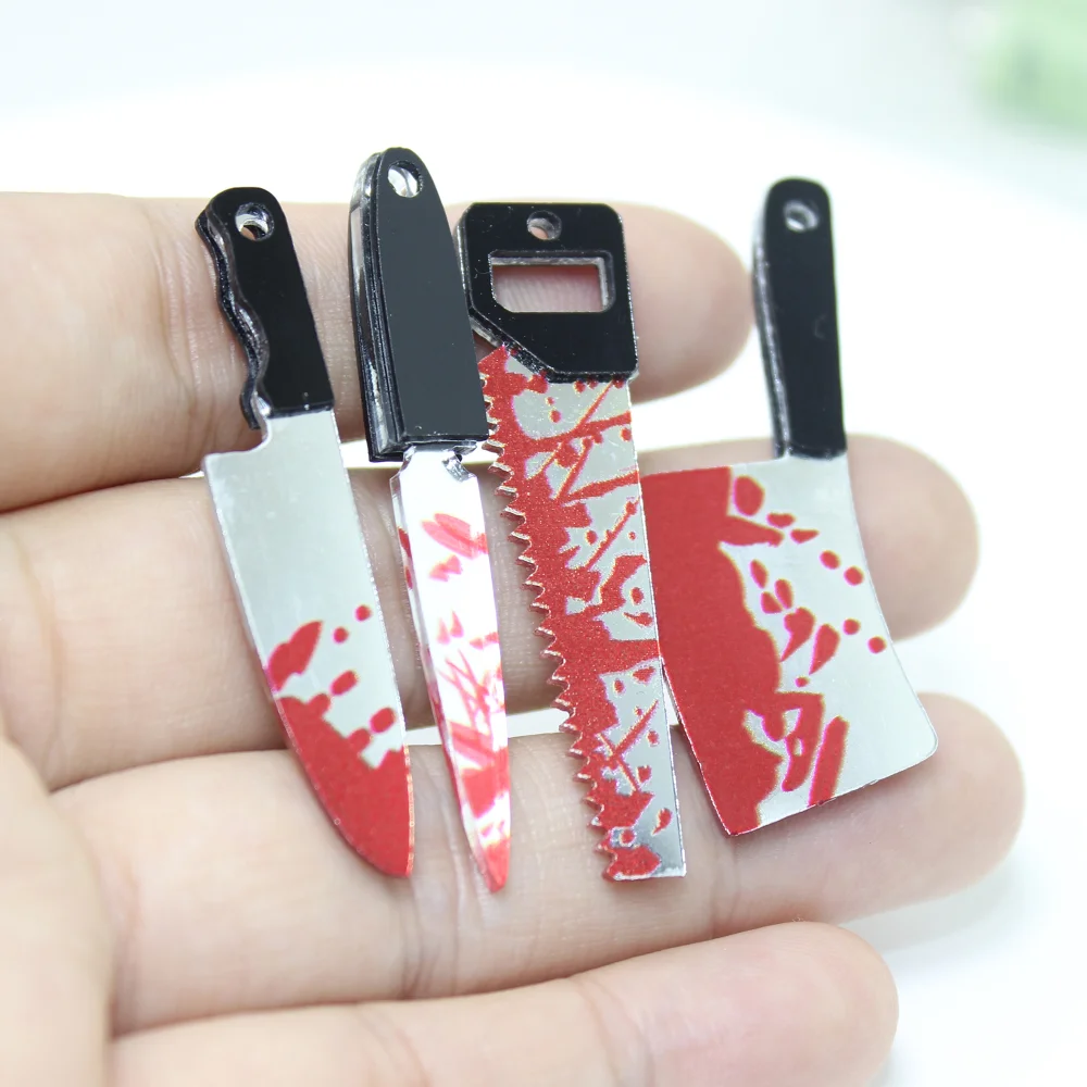 10Pcs-Lot-Halloween-Bloody-Knife-Saw-Dagger-Arcylic-Charms-Pendant-For ...