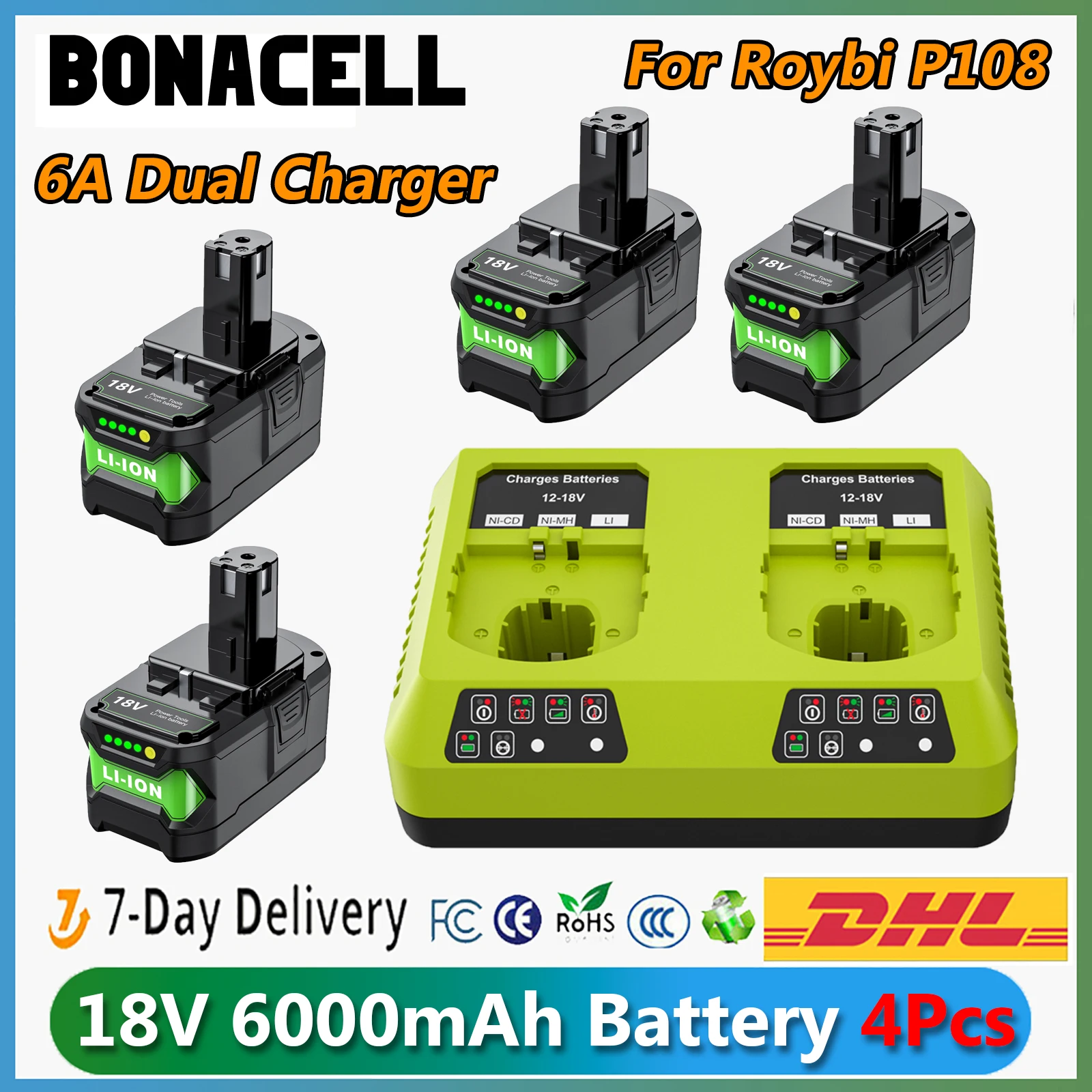 For Roybi P108 Battery 6000mAh With 6A Dual Charger Replacement Battery ...