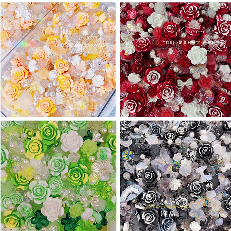 50g/pack Resin Flowers Butterfly Bow Mixed Collection Flatbacks Beads ...