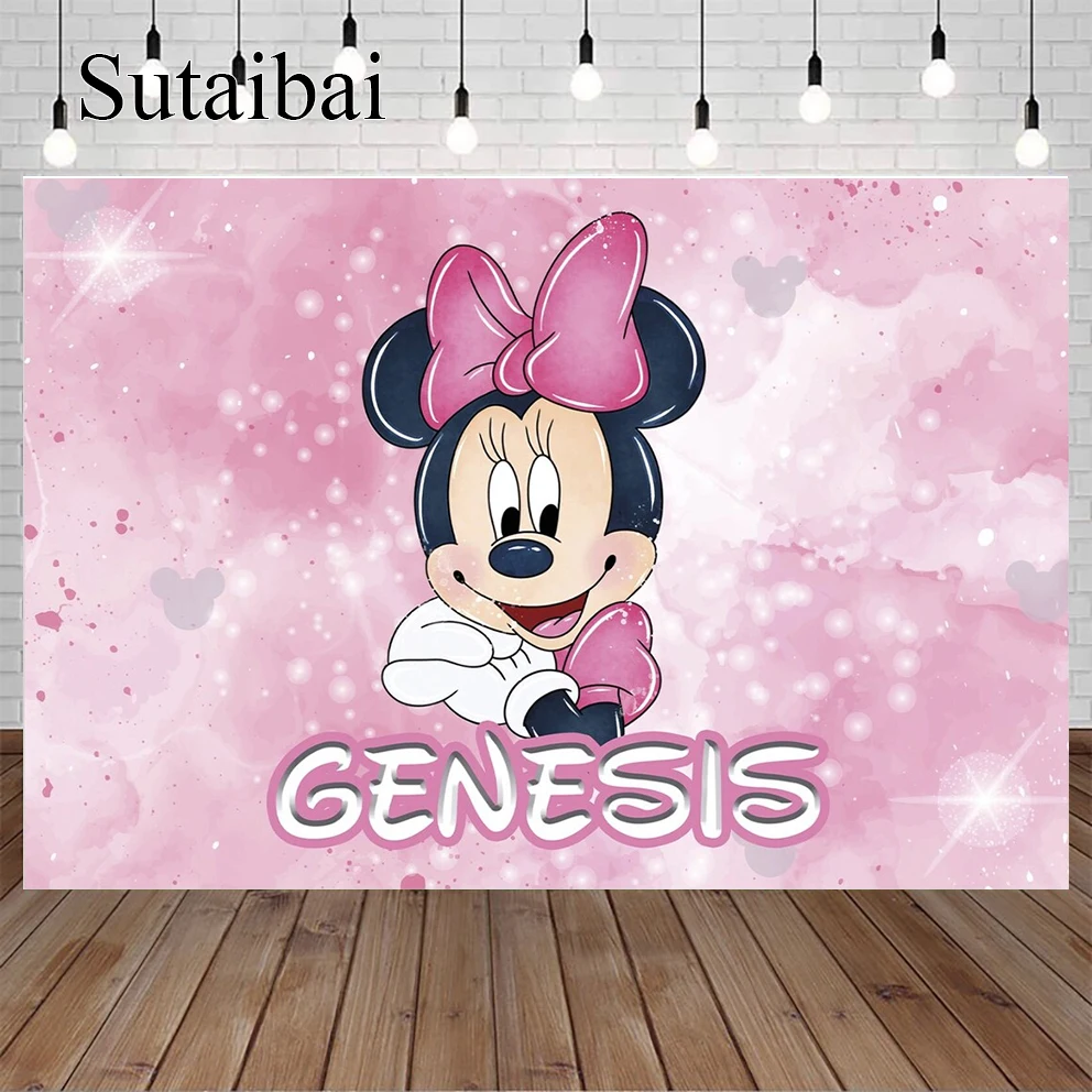 Disney-Custom-Background-Party-Backdrops-Pink-Minnie-Mouse-Birthday ...