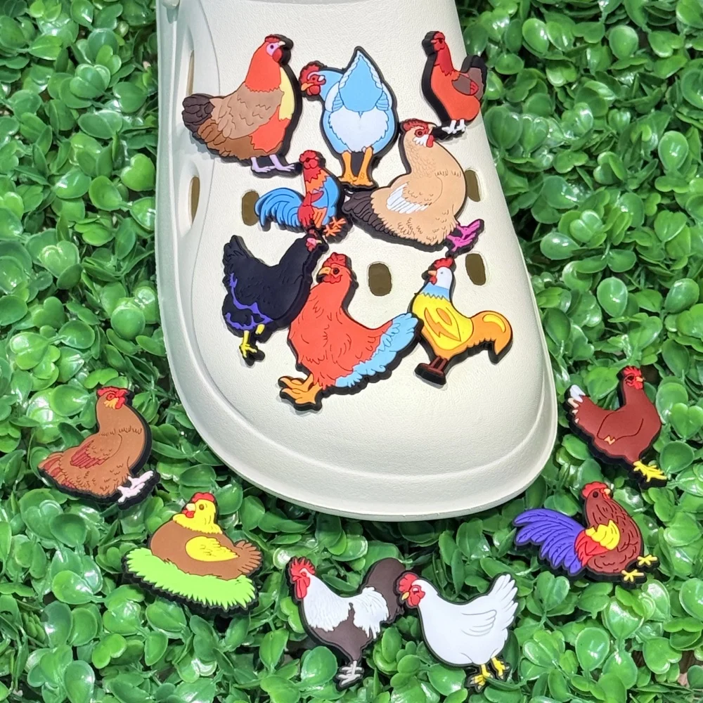 1-14Pcs Rooster Hen Boys Girls PVC Shoes Charms Chicken Slipper Buckle ...