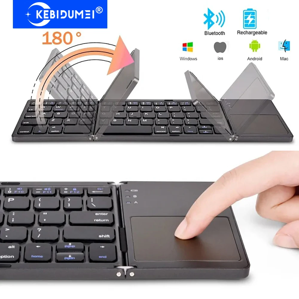 Bluetooth 5.0 Keyboard Tri-fold Keyboard Mini Keyboard with Touchpad ...