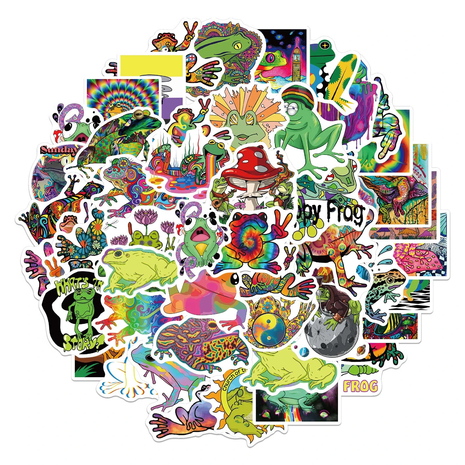 50PCS Cartoon Colorful Psychedelic Frog Stickers Aesthetics Laptop ...