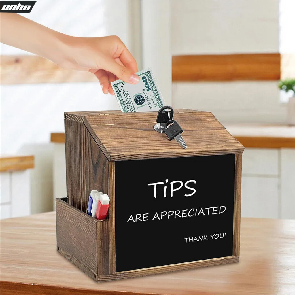 Wooden-Suggestion-Box-Lockable-Wall-Mounted-Ballot-Box-with-Pocket-Drop ...