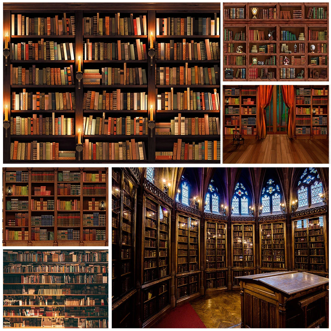 Library Backdrop Photozone Photography Old Wood Bookshelf For Study ...