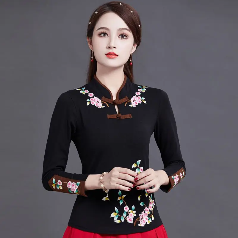 Cheongsam Women's Stand Collar Hanfu Tops 2022 Autumn Cotton Blend ...