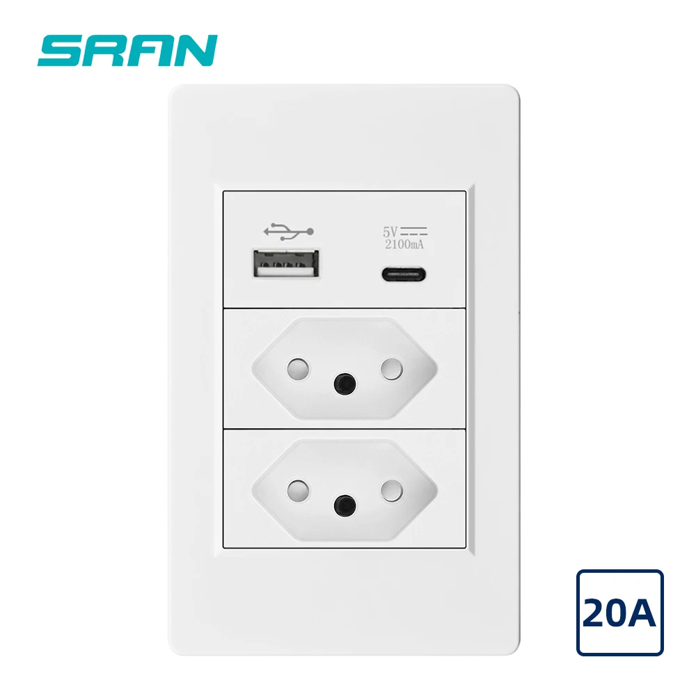 SRAN Brazil Standard Type C Usb wall outlet 118*72mm PC Panel White ...
