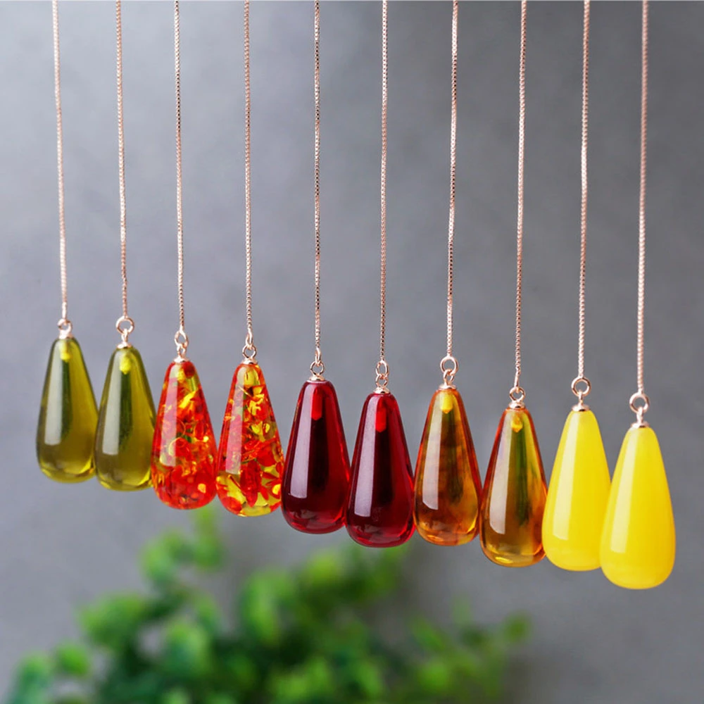 Natural Baltic Amber Water Drop Earrings Women Fine Jewelry Accessories ...