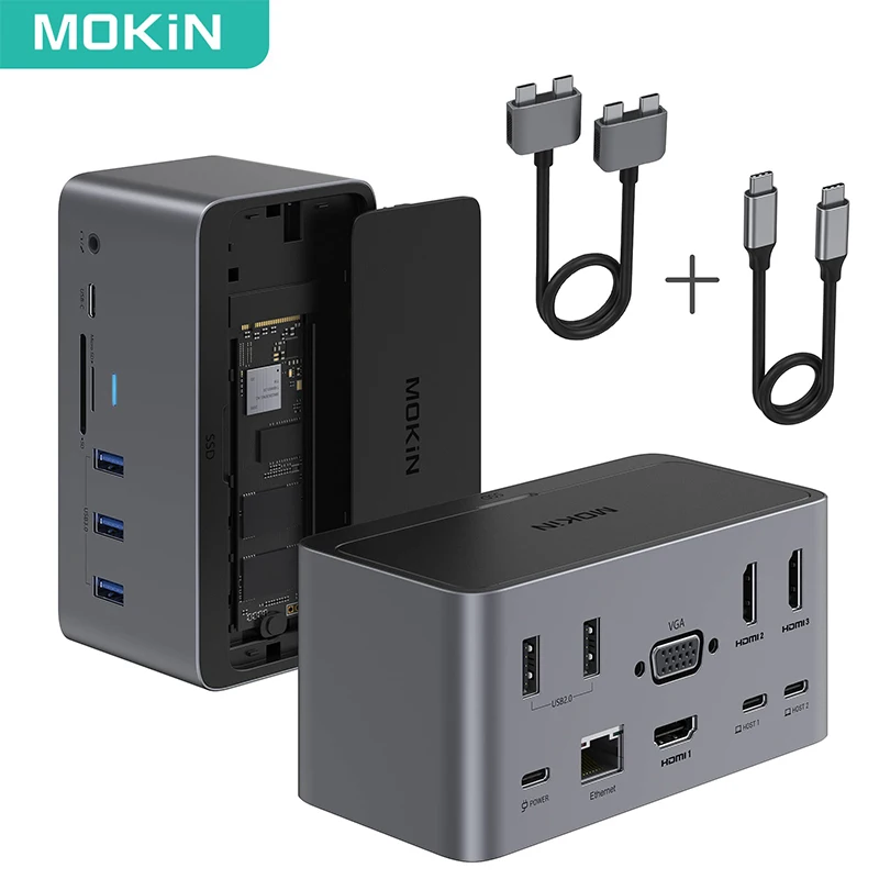 MOKiN USB C Docking Station Dual Monitor HDMI DP100W PD3.0 RJ45 SSD ...