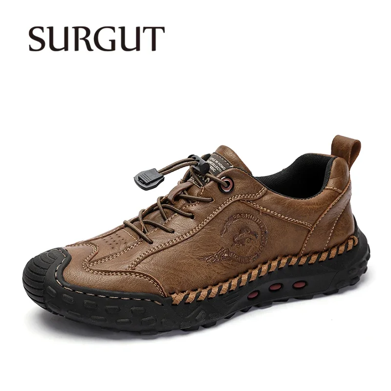 SURGUT Fashion Leather Men Casual Shoes Handmade Breathable Cowhide Man ...