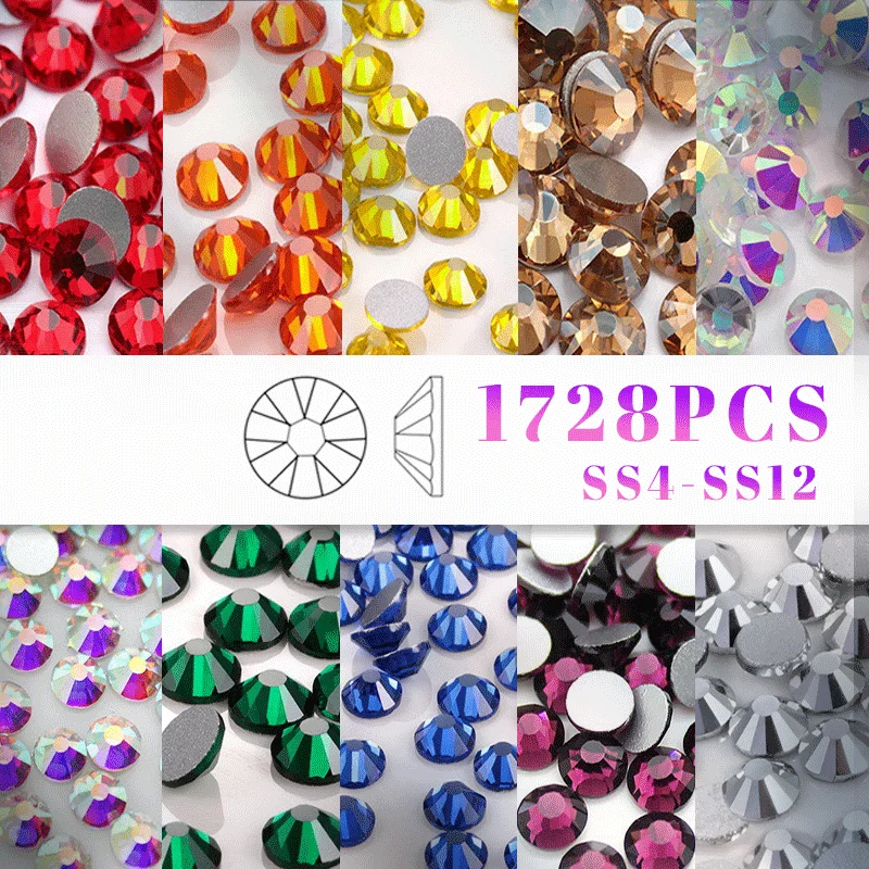 SS4 SS12 1728Pcs 10Color Resin Glass Crystal Rhinestone Decorative ...