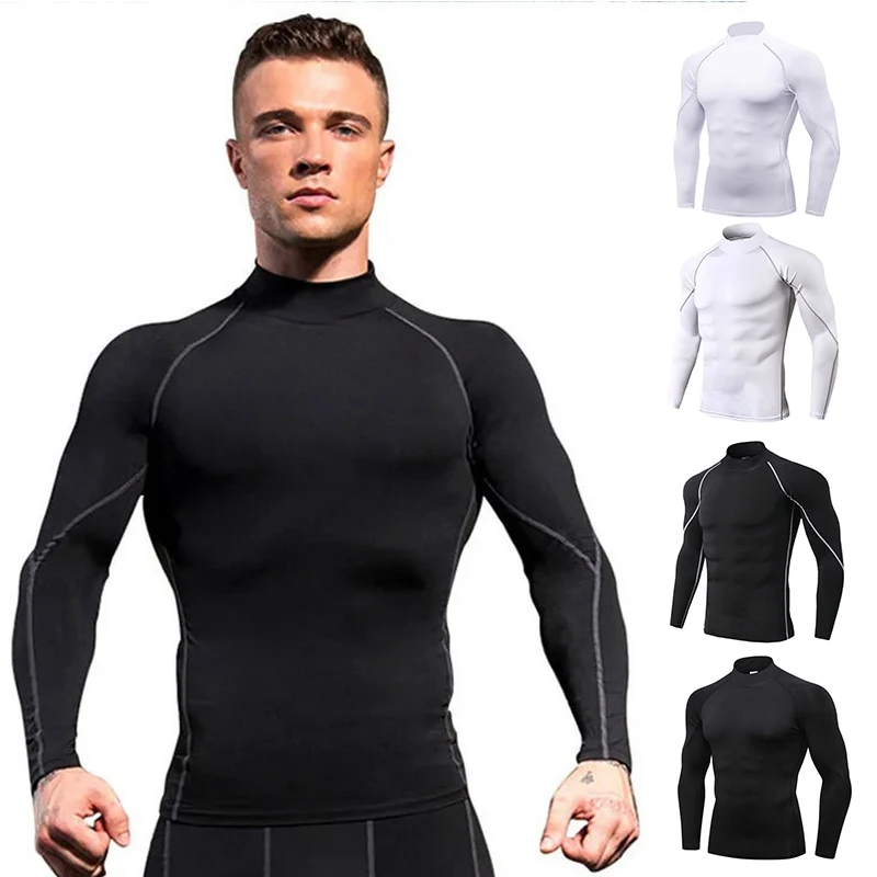 Men-High-Collar-Fitness-Shirt-Quick-Dry-Compression-Sport-T-Shirt-Man ...