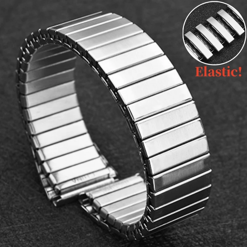 18mm Stainless Steel Elastic Stretch Strap WatchBand Metal Expansion ...