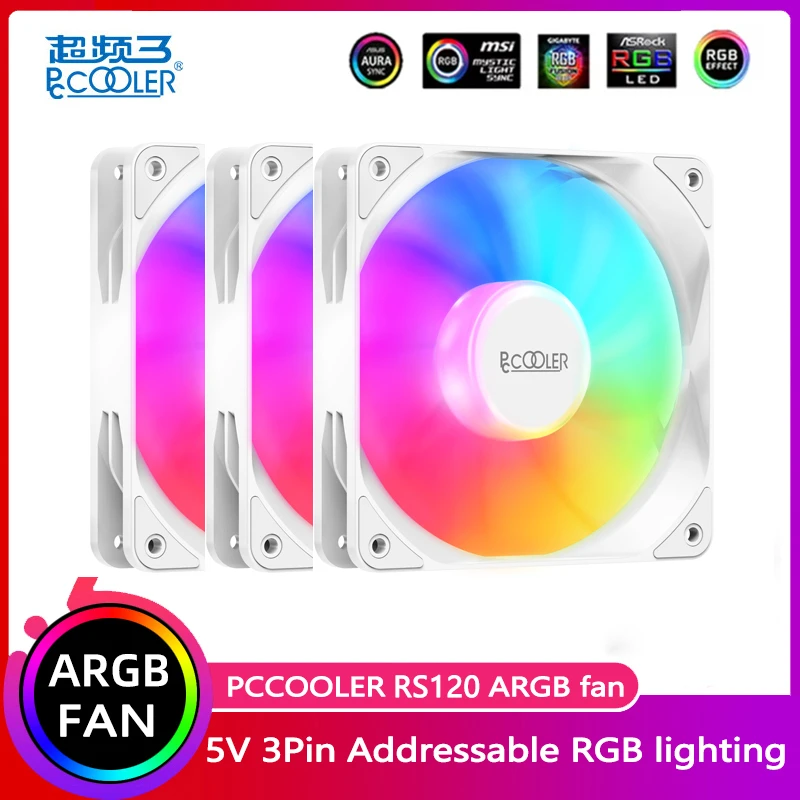 Pccooler RS120 3 in 1 White 120mm Cooling Fan RGB Adjust Speed pc ...