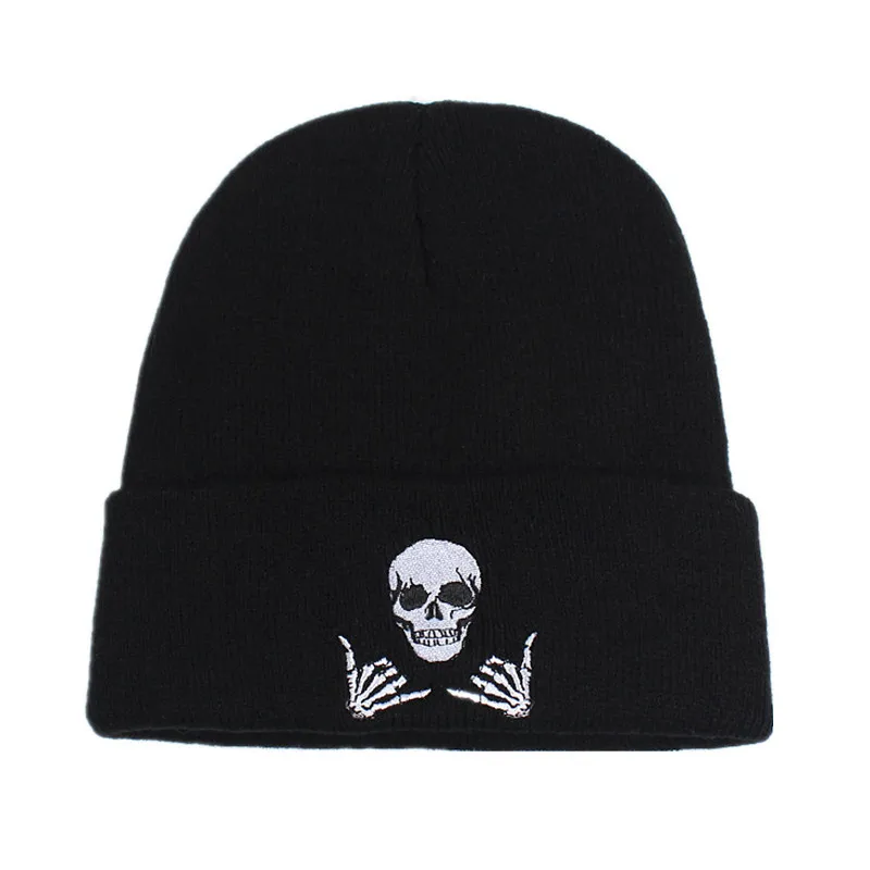 Winter-solid-beanie-hat-Warm-cap-Acrylic-skeleton-skull-knitted-hat ...