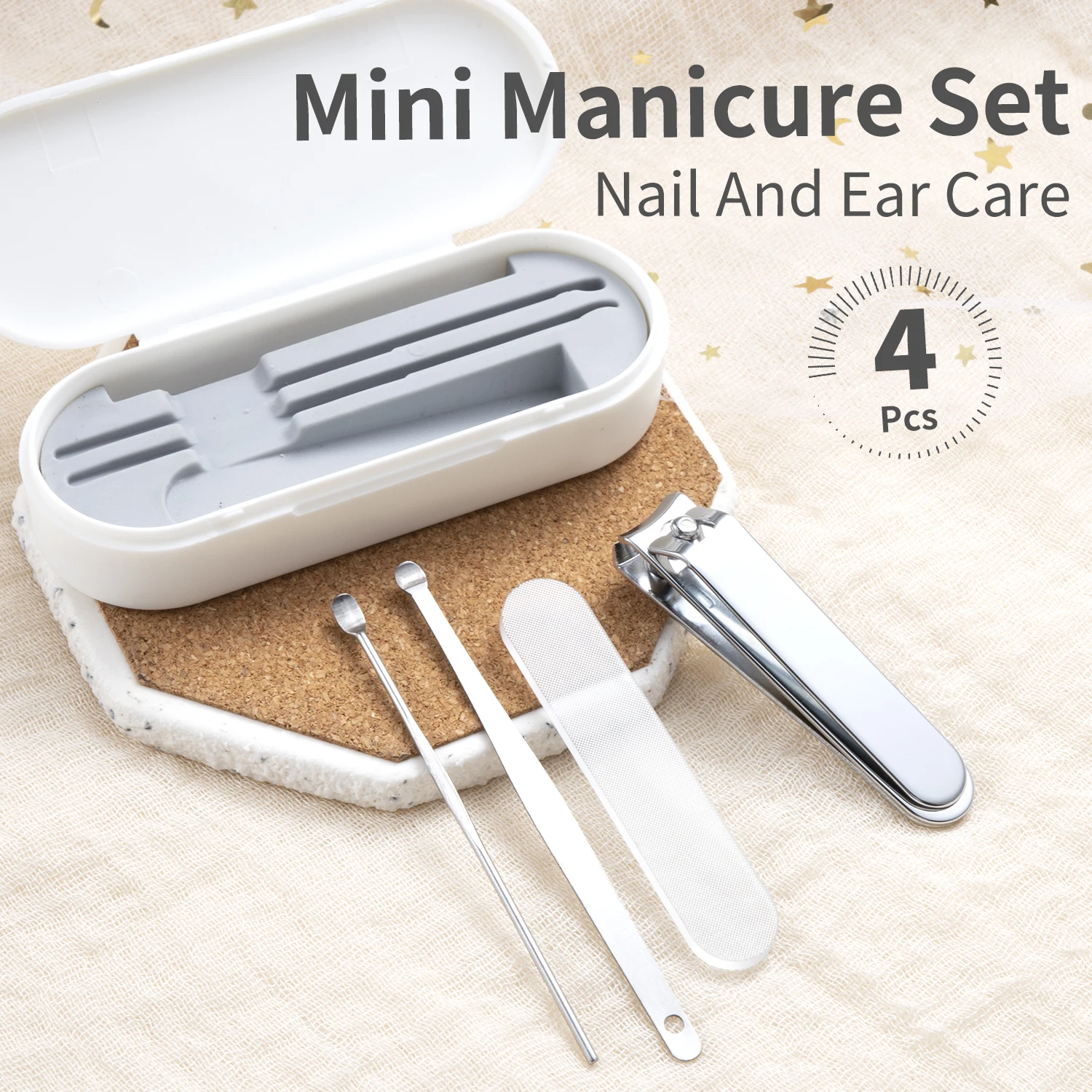 4PCS Nail Clipper Set Nano Glass Nail File Ear Picks with Storage Box ...
