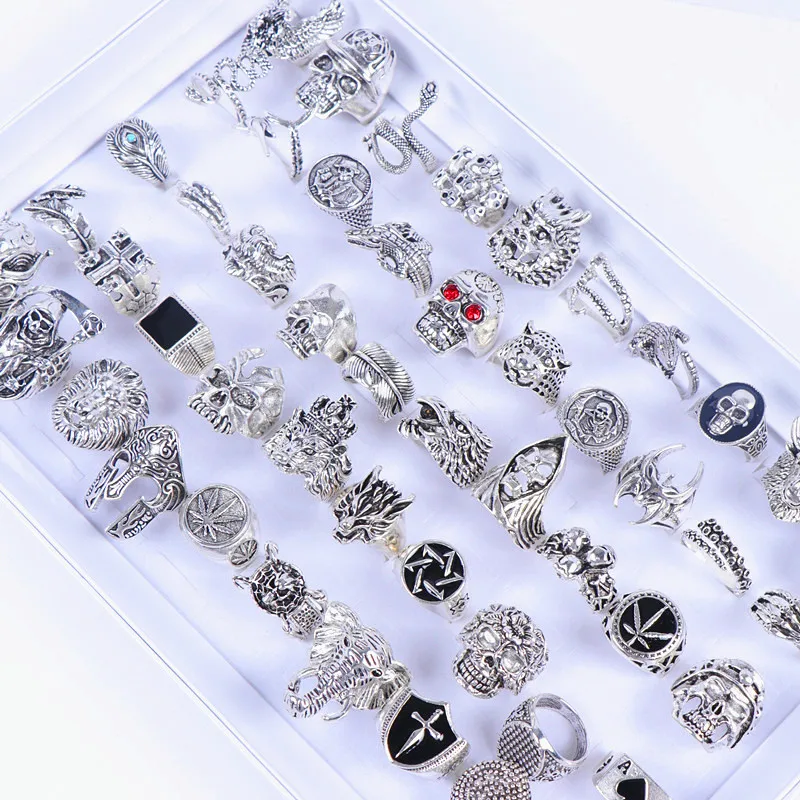 Pack of 10pcs/20pcs Mens Antique Skull Animal Snake Punk Hip Hop Metal ...