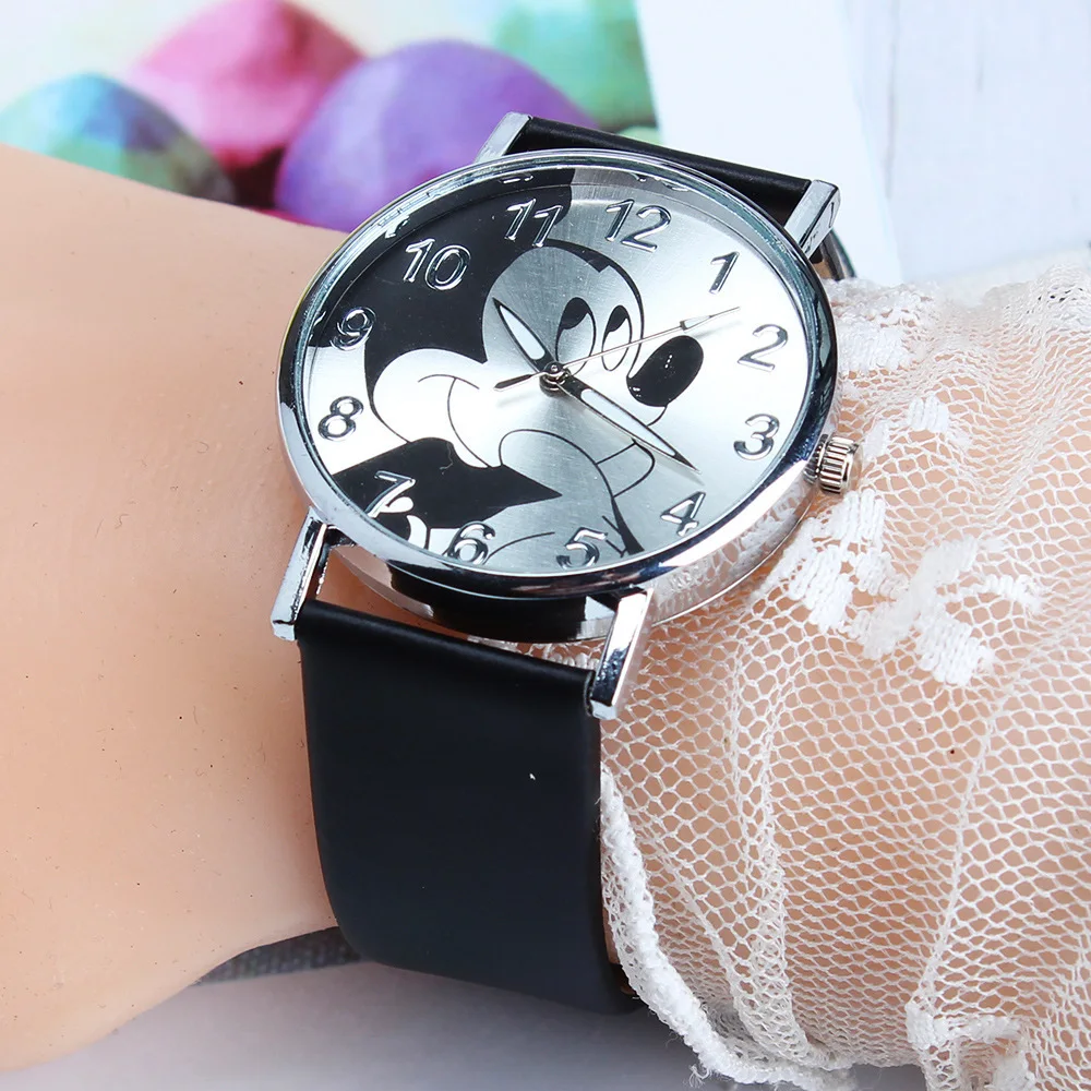 Disney-Mickey-Mouse-Women-Watches-for-Girls-Black-Leather-Strap ...