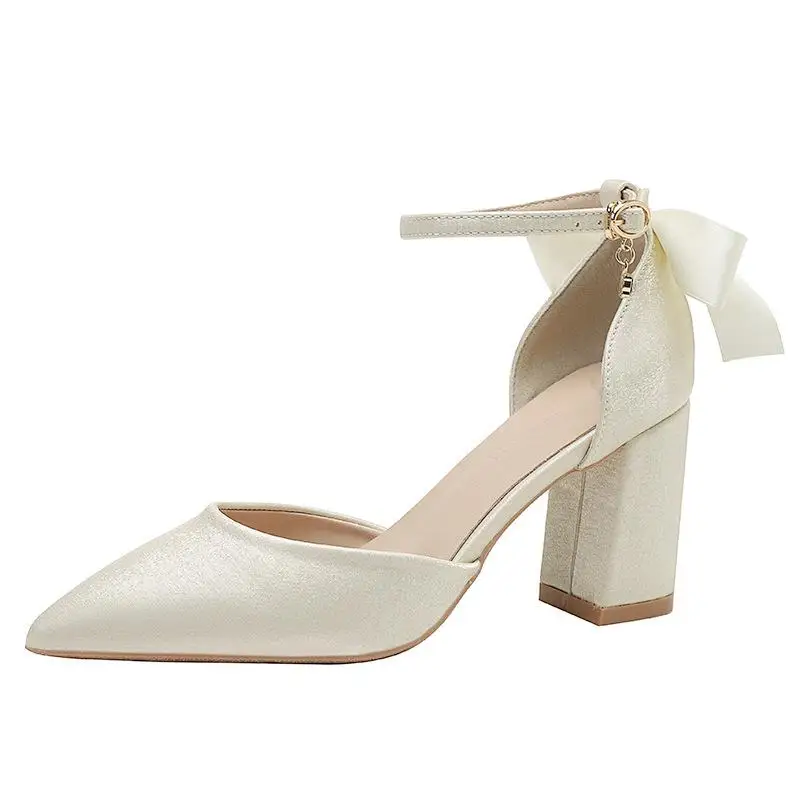 Size-30-44-Chunky-Heel-Shoes-Women-Satin-Solid-Color-High-Heels-Ribbon ...