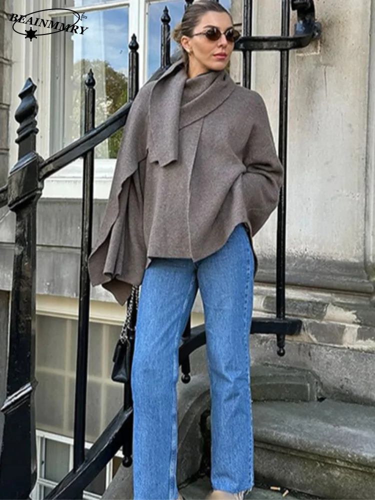 Fashion-Women-Full-Sleeve-In-Scarf-Coats-Elegant-Irregular-Cape-Solid ...