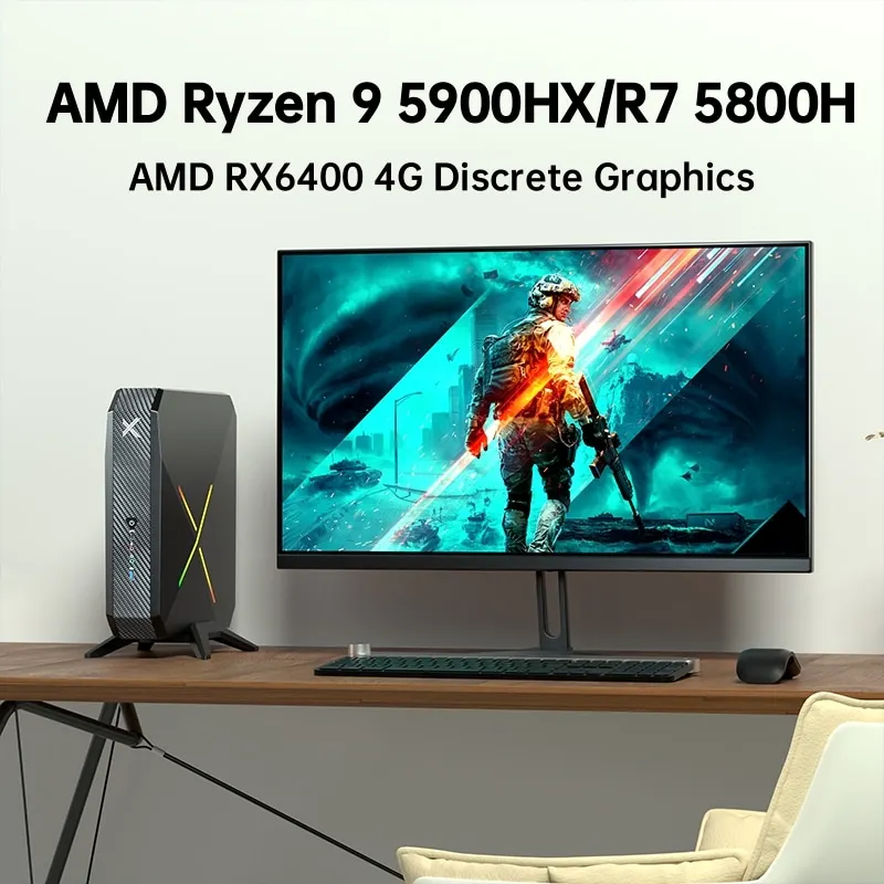 Yohirs AMD Mini PC Gamer Ryzen 7 5800H Radeon RX6400 2*DDR4 M.2 NVMe ...