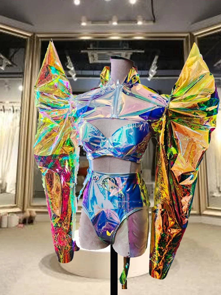 Lady-Gaga-Music-Festival-Laser-Bikini-Reflective-Puff-Sleeve-Dancer ...