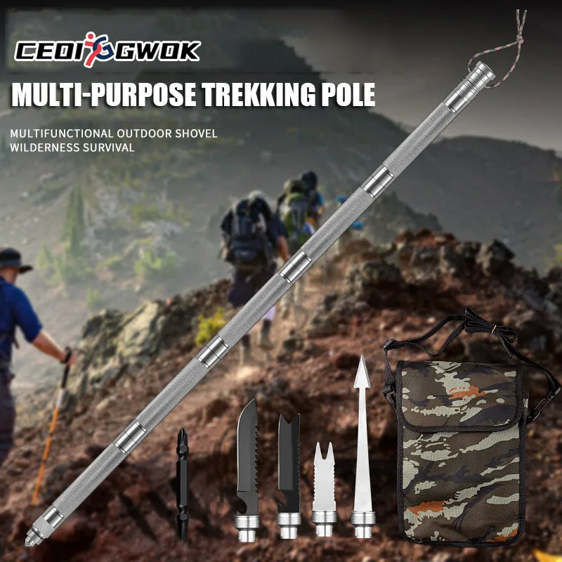 CEOI GWOK 調節可能折りたたみ式トレッキングポール コンパクトハイキングスティック 登山 ウォーキング 多機能ウォーキングスティック ...