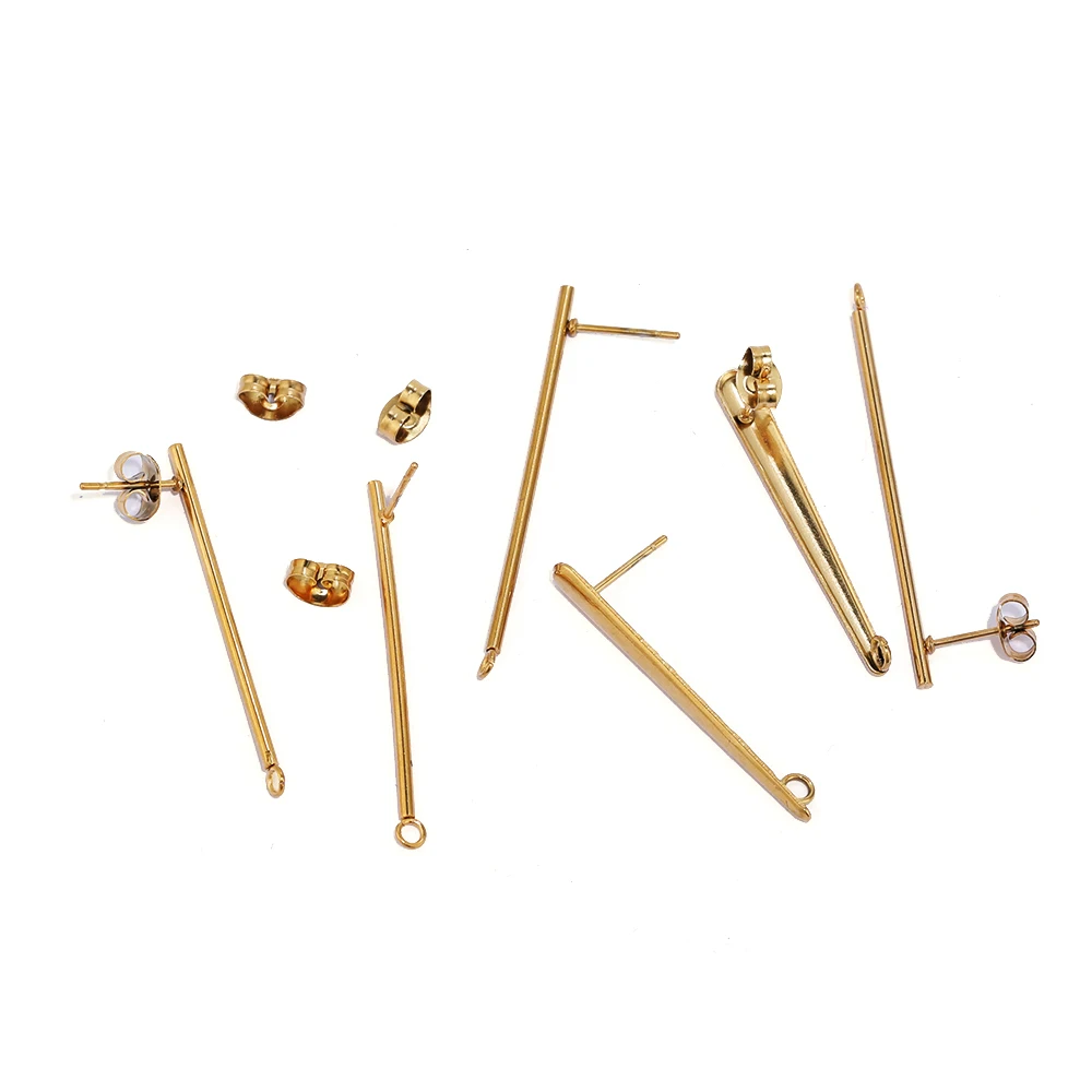 10Pcs Stainless Steel Ear Studs Earrings Pins Base with Ear Plug Long ...