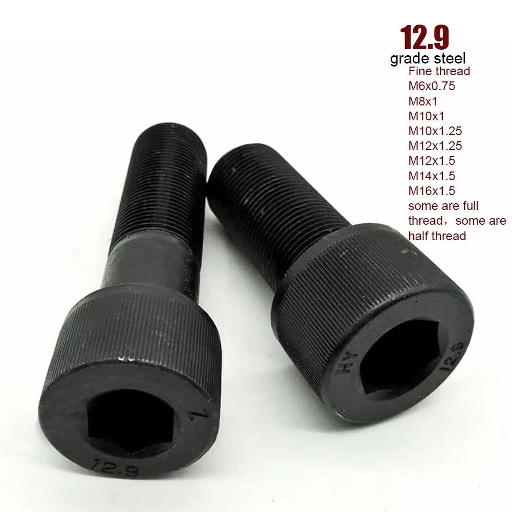 1/2/10pcs Fine Thread DIN912 M6 M8 M10x M12 M14 M16 12.9 Grade Alloy ...