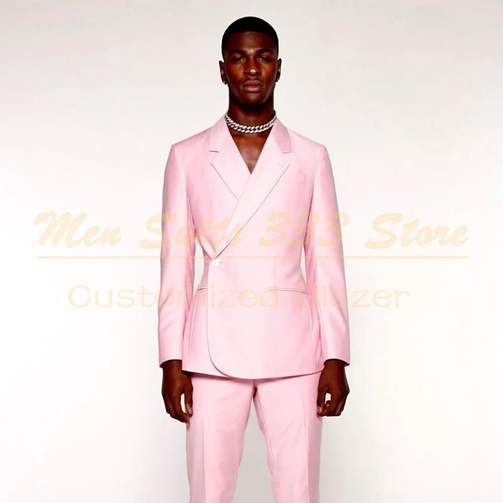 High Quality Pink Men's Suits Formal One Button Notch Lapel Slim Fit ...