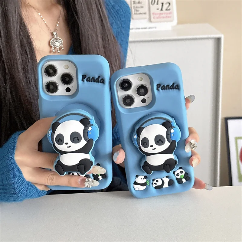 Cute Cartoon Music Panda Soft Silicone Case For iphone 16 15 14 Plus 13 ...
