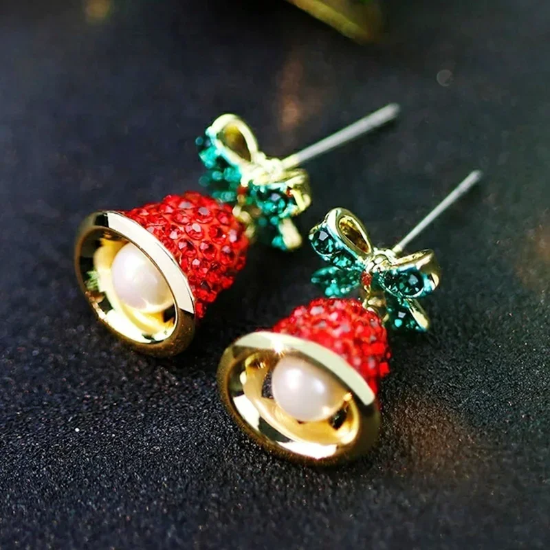 Colourful-Zircon-Christmas-Tree-Earrings-for-Women-Bowknot-Pearl-Wind ...