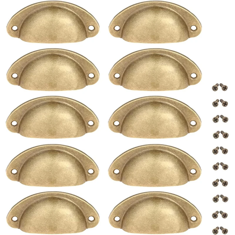 10PCS Antique-Style Yellow Bronze Drawer Shell Handles Iron Sheet ...