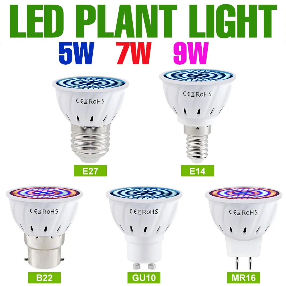 E27/E26 LED Grow Light GU10 Full Spectrum Plant Lamp E14 For Indoor ...
