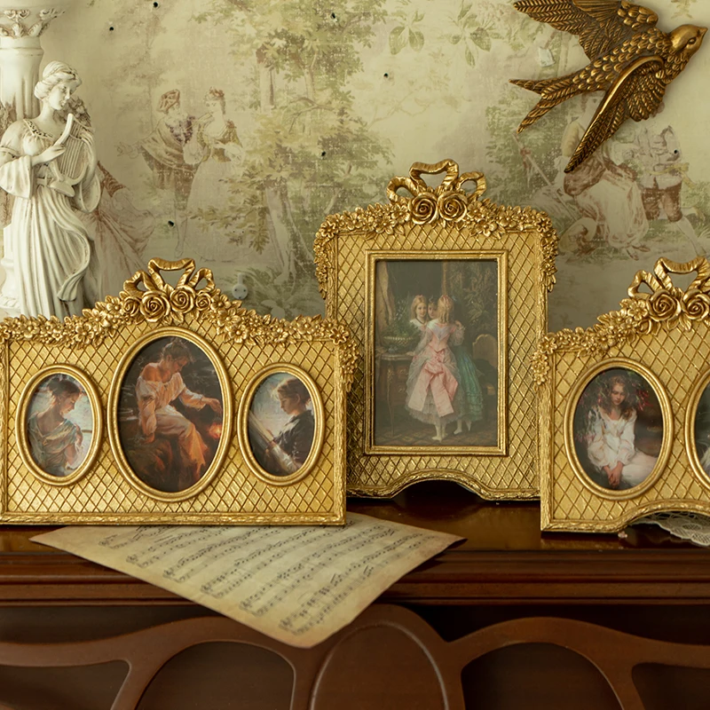 Romantic classical Rococo photo frame Resin Golden Rose Bow Photo frame ...